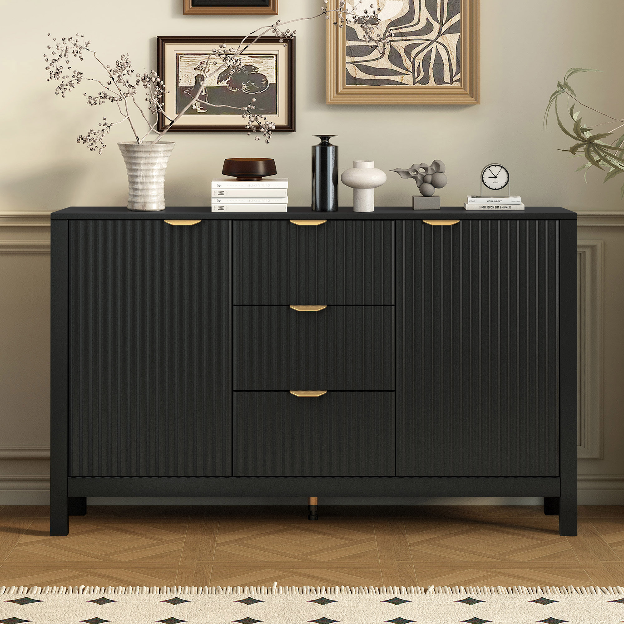Ebern Designs Sylvan 47.2" 3 Drawer Sideboard with Soft-Close Wave Doors | Wayfair